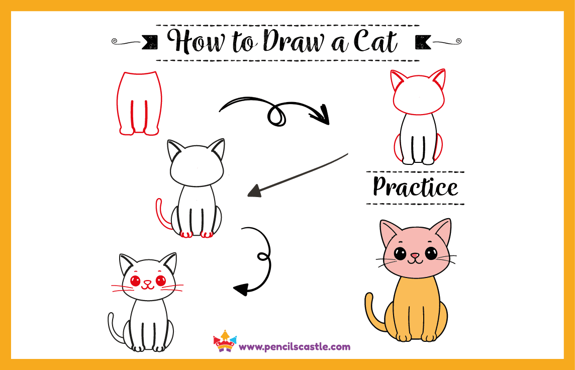 How to Draw a Cat for Kids Easy Step by Step Drawing + Free PDF ...