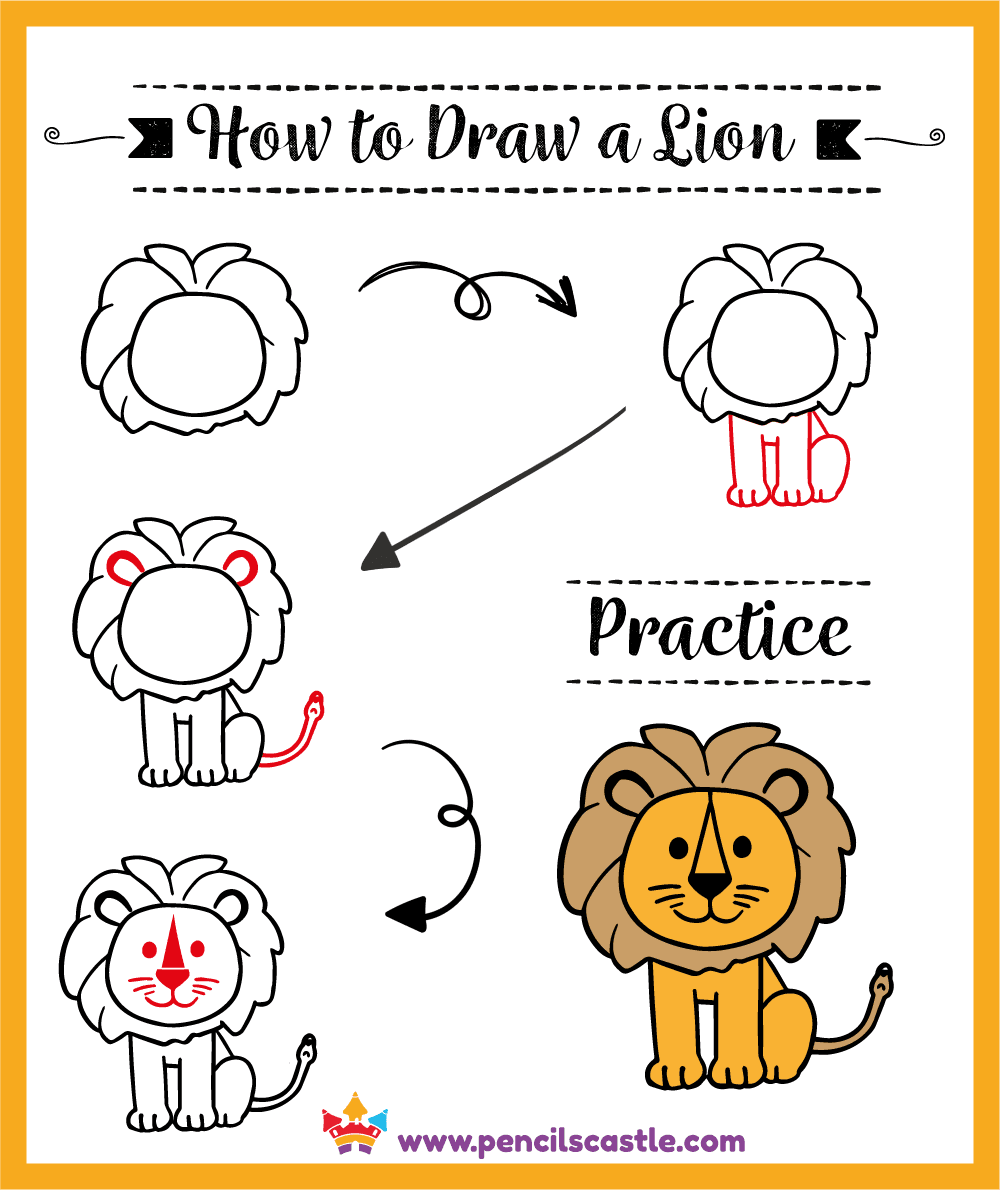How to Draw a Lion for Kids + Free PDF Practice - Pencils Castle