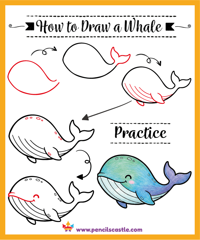 How to Draw a Whale For Kids (Easy Drawing + FREE Worksheet) - Pencils ...